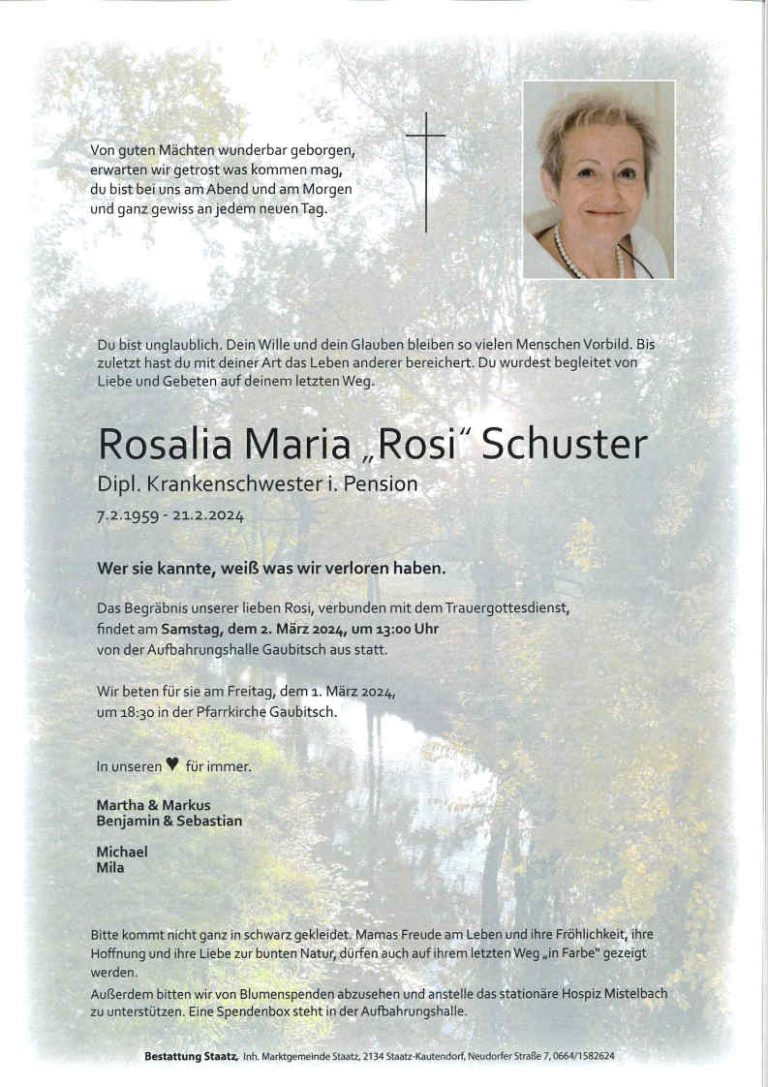 Sterbefälle 2024 | Bestattung Staatz