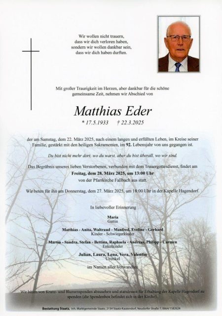 Sterbefälle 2025 | Bestattung Staatz